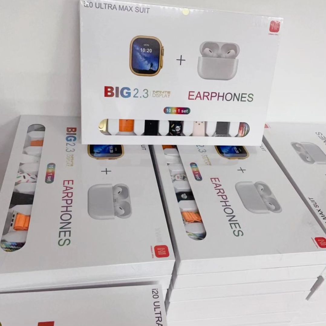 i20 Ultra MAX Suit(10 in 1 Set) SmartWatch + Aiir pods Pro with Transp ...